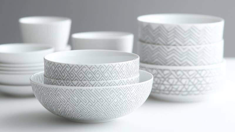 A Stack of Beautiful White Ceramic Bowls with a Unique Textured Surface ...