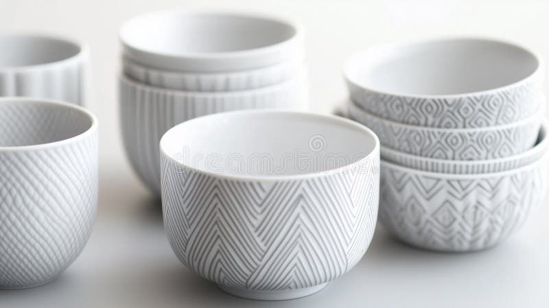 A Stack of Beautiful White Ceramic Bowls with a Unique Textured Surface ...