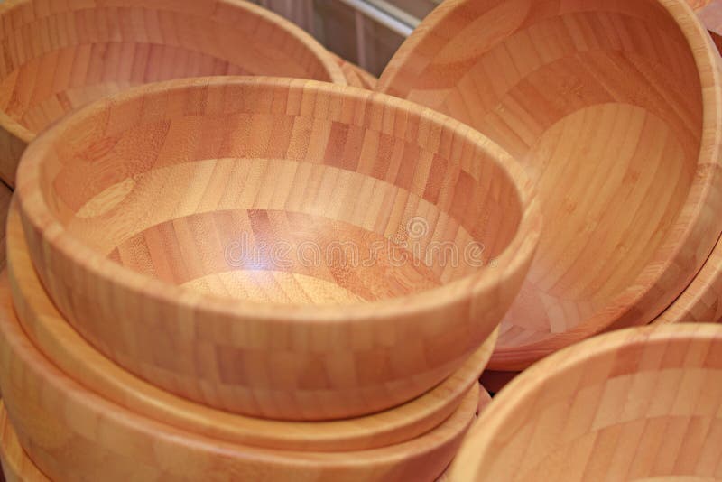 A Stack of Beautiful Wooden Plates. Stock Image - Image of clean ...