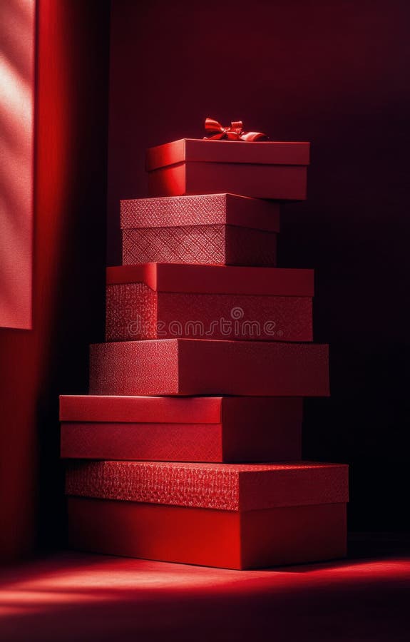 A Stack of Beautifully Designed Red Gift Boxes with Intricate Patterns ...