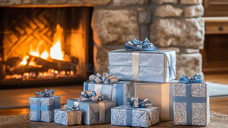 A Stack of Beautifully Wrapped Christmas Presents, Creating a Festive ...