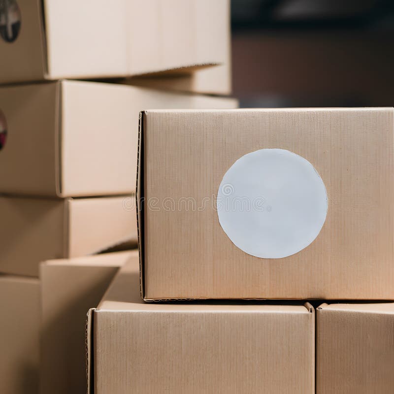 Stack of Beige Boxes with Logo Sticker, Blurred Background Emphasizes ...