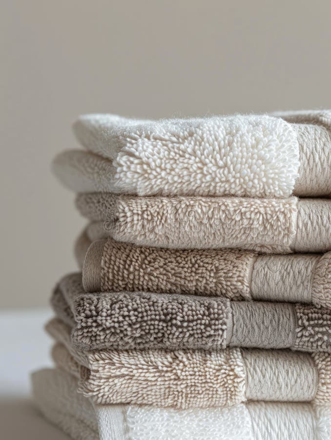 Stack of Beige Folded Towels, Soft and Fluffy Texture Stock Photo ...