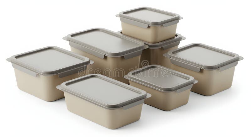 Stack of Beige Food Storage Containers with Gray Lids Stock Image ...