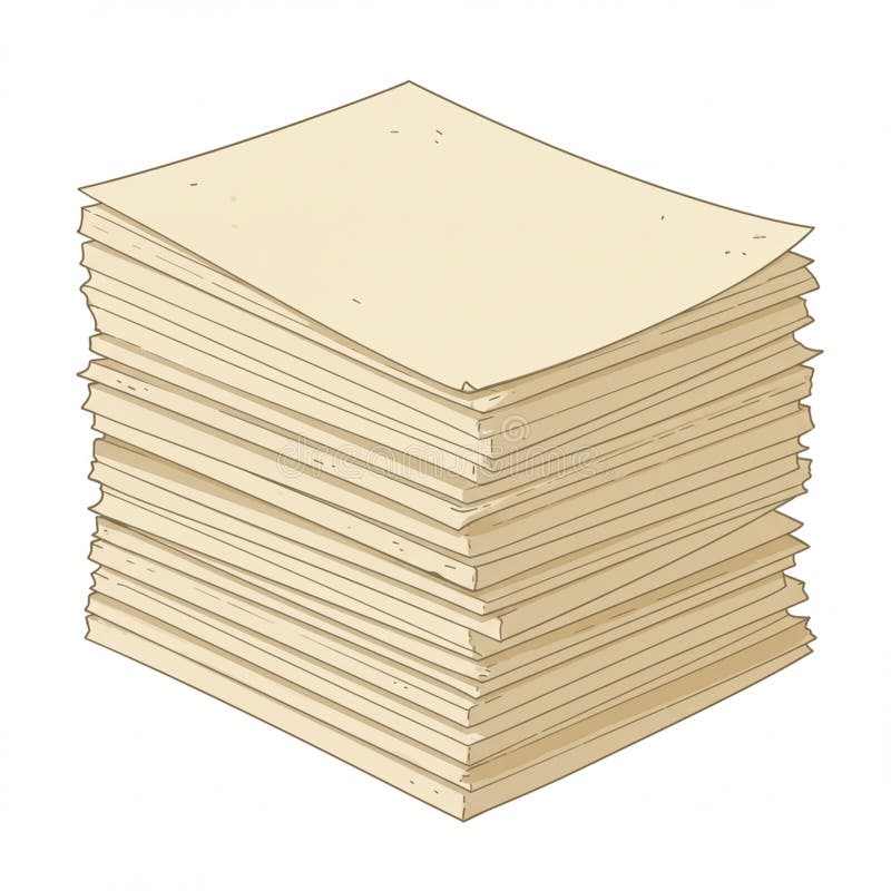 A Stack of Beige Papers or Documents Illustrated in a Cartoon Style ...