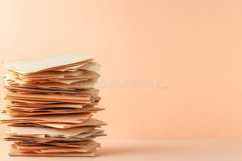 Stack of Beige Papers on Peach Background - Minimalism Stock ...