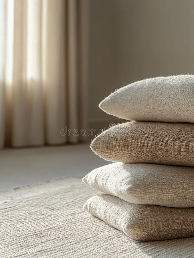 Stack Beige Pillows Sunlit Room Stock Photos - Free & Royalty-Free Stock Photos from Dreamstime
