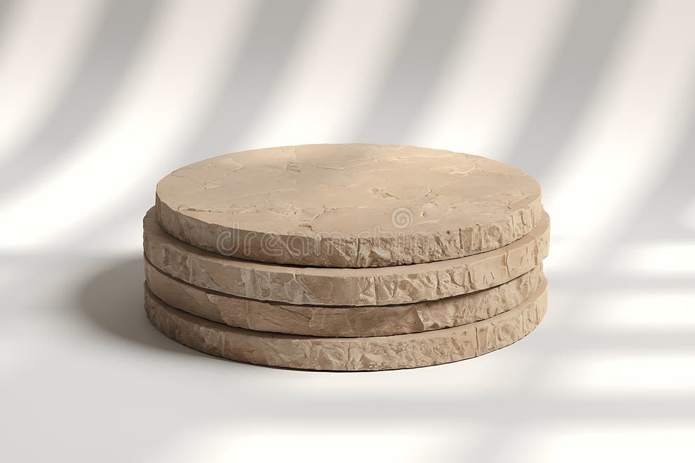 Stack of Beige Stone Circular Platforms on White Background Stock ...