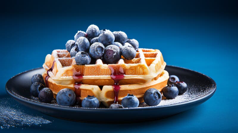 Stack of Belgian Waffles with Blueberry and Honey for Breakfast ...