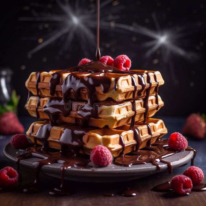 Stack of Belgian Waffles with Syrup, for Breakfast Stock Illustration ...