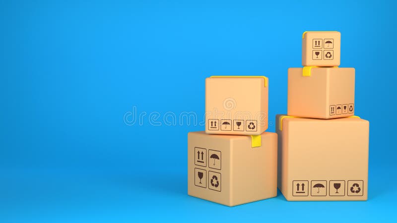 Stack of Big and Small Cardboard Boxes with Yellow Tape. Delivery or ...