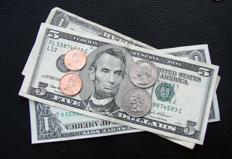 Stack Of Bills,Quarters And Pennies Stock Photo - Image of bill ...