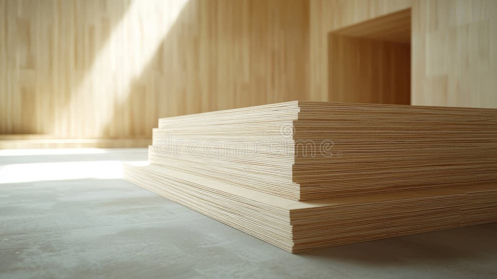 Stack of Birch Plywood Sheets, Smooth and Light-colored, in a Modern ...