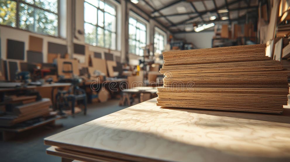 Stack of Birch Plywood Sheets, Smooth and Light-colored, in a Modern ...