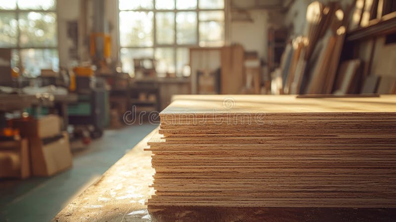Stack of Birch Plywood Sheets, Smooth and Light-colored, in a Modern ...