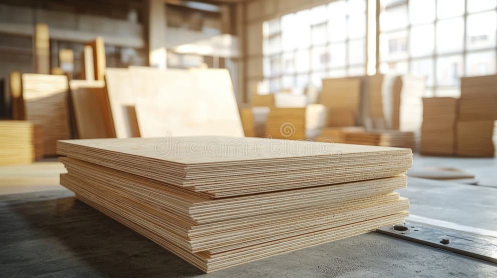 Stack of Birch Plywood Sheets, Smooth and Light-colored, in a Modern ...