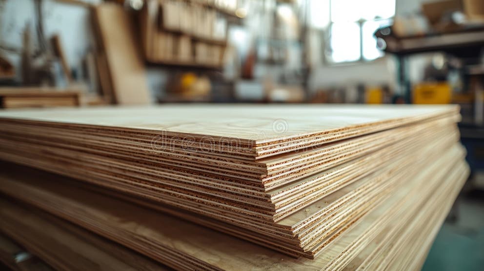 Stack of Birch Plywood Sheets, Smooth and Light-colored, in a Modern ...