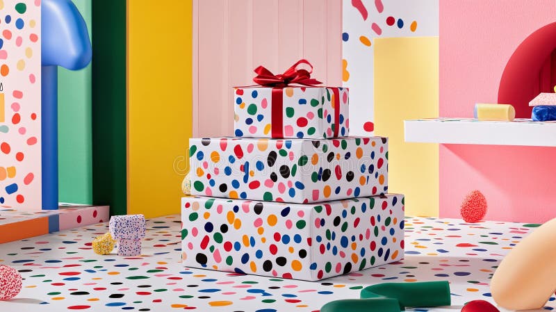A Stack of Birthday Presents with Cheerful Wrapping Paper and Bows ...