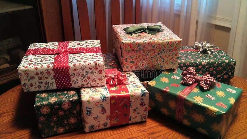 A Stack of Birthday Presents with Cheerful Wrapping Paper and Bows ...