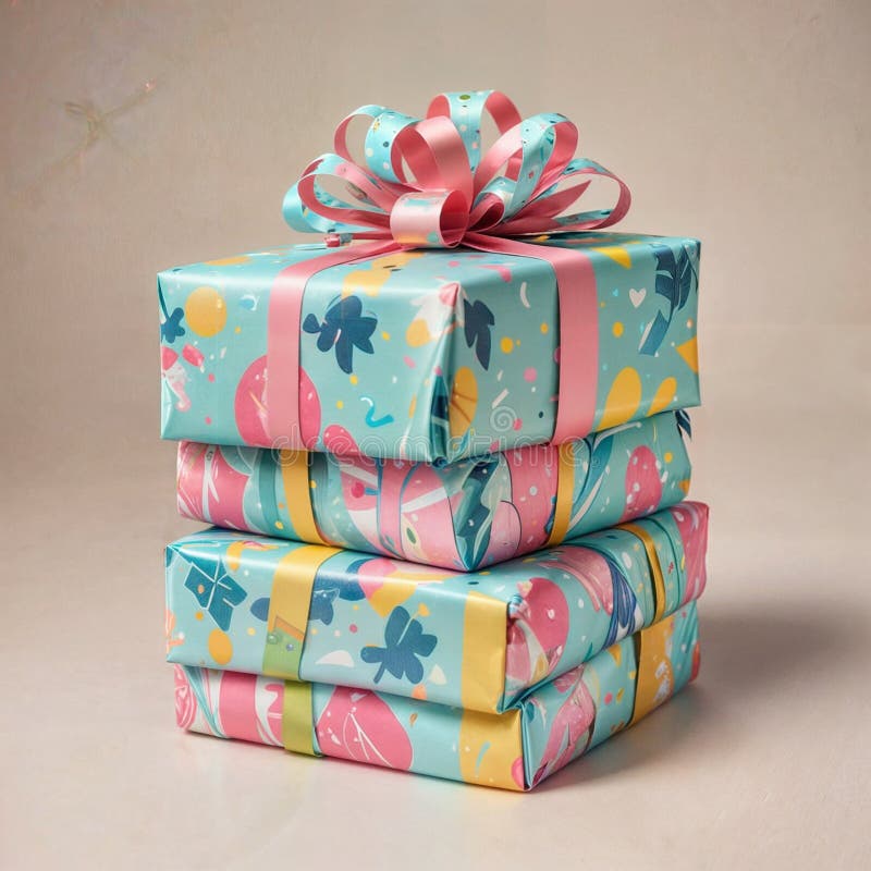 A Stack of Birthday Presents Tied with Bows in Bright Wrapping Paper ...