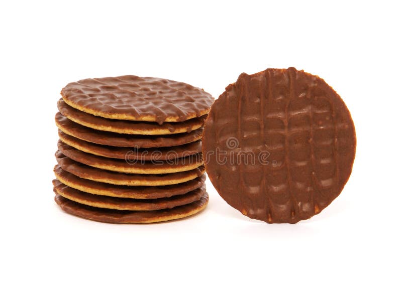 Stack of Biscuits Covered in Milk Chocolate Isolated on White Stock ...