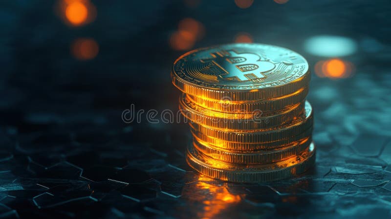 Stack of Bitcoin Coins on a Dark Abstract Background Stock Photo ...