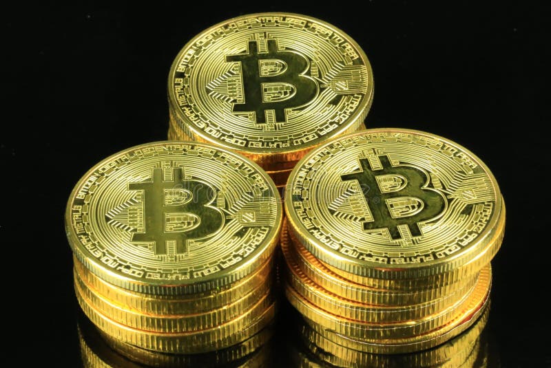 Stack of Bitcoins Cryptocurrency on a Black Background Stock Photo ...