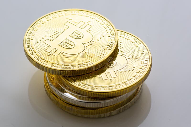 Stack of Bitcoins on Keyboard Stock Image - Image of wallet ...