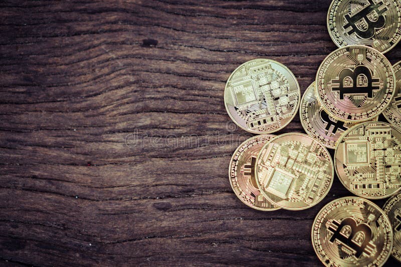 Stack of Bitcoins Symbol with Old Wood Board with Copyspace that You ...