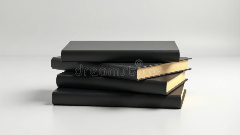 Stack of Black Books with Gold Pages on White Background Stock Image ...