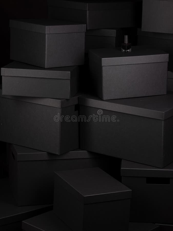 Stack of Black Boxes stock photo. Image of angular, square - 238850654