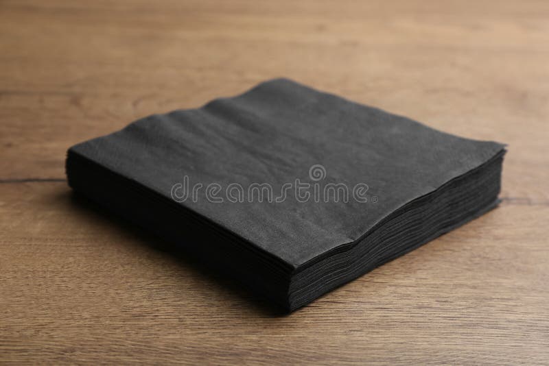 Stack of Black Clean Paper Tissues on Wooden Table Stock Image - Image ...