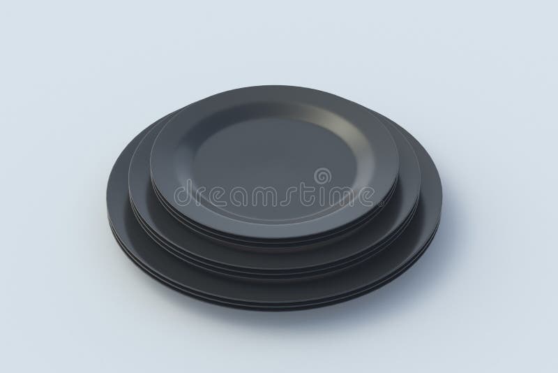 Stack of Black Empty Plates Stock Illustration - Illustration of object ...