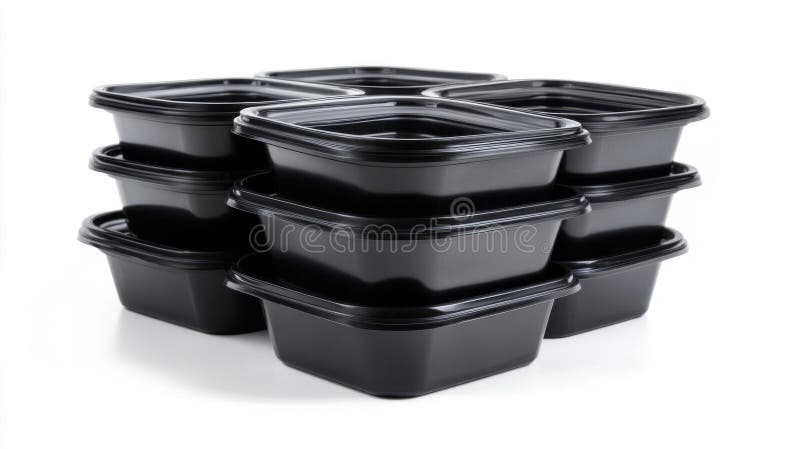 Stack of Black Food Storage Containers. Ideal for Meal Prep and ...
