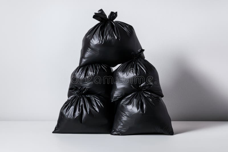 A Stack of Black Garbage Bags is Arranged Neatly on a Clean ...