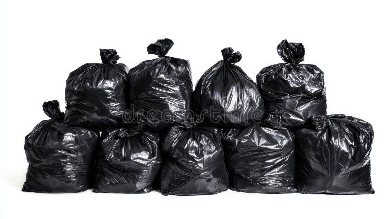 The Stack of Black Garbage Bags Ready for Disposal and Collection. AI ...