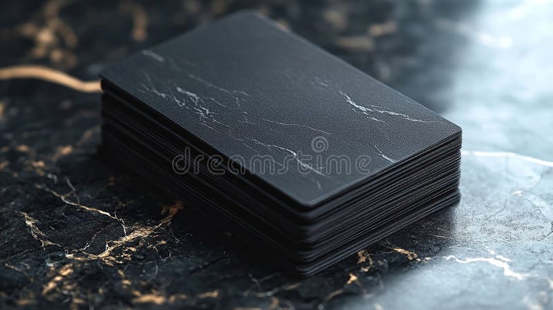 Stack of Black Marble Textured Cards on a Dark Marble Surface Stock ...