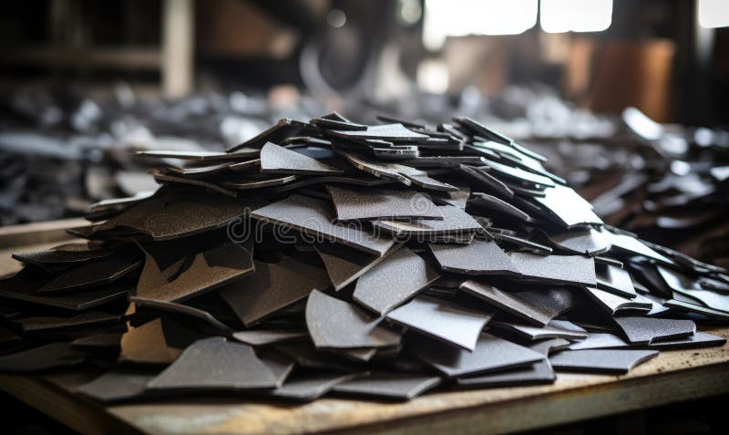 A Stack of Black Paper on a Rustic Wooden Table Stock Illustration ...