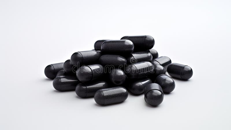 Heap of Black Pills on White Table Stock Illustration - Illustration of ...