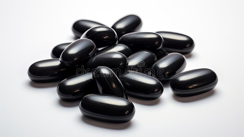 Stack of Black Pills on White Table Stock Illustration - Illustration ...