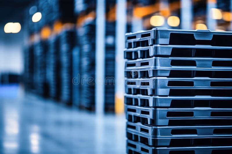 Stack of Black Plastic Pallets in Warehouse Stock Illustration ...