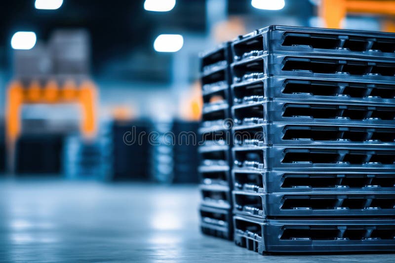 Stack of Black Plastic Pallets in Warehouse Stock Illustration - Illustration of utility ...