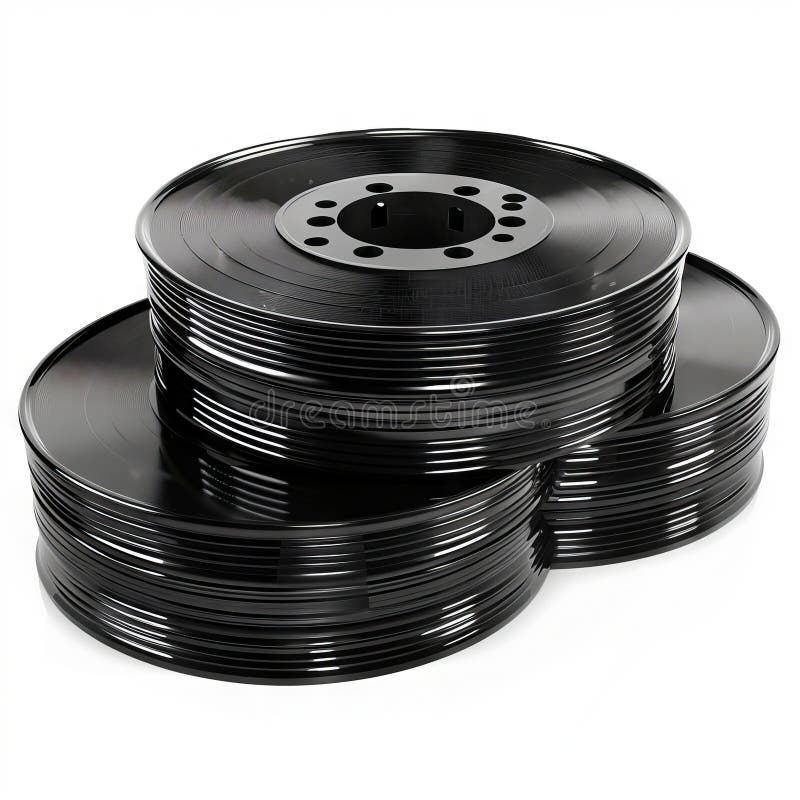 A Stack of Black Plastic Spools on a White Background Stock Image ...