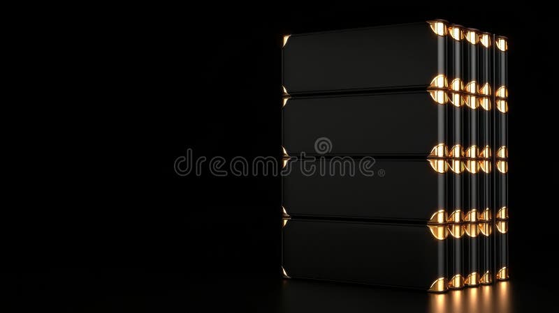A Stack of Black Rectangular Objects with Gold Accents. Stock Image ...