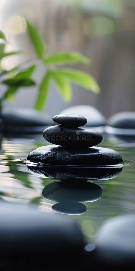 A Stack of Black Rocks is Floating on the Surface of a Body of Water ...