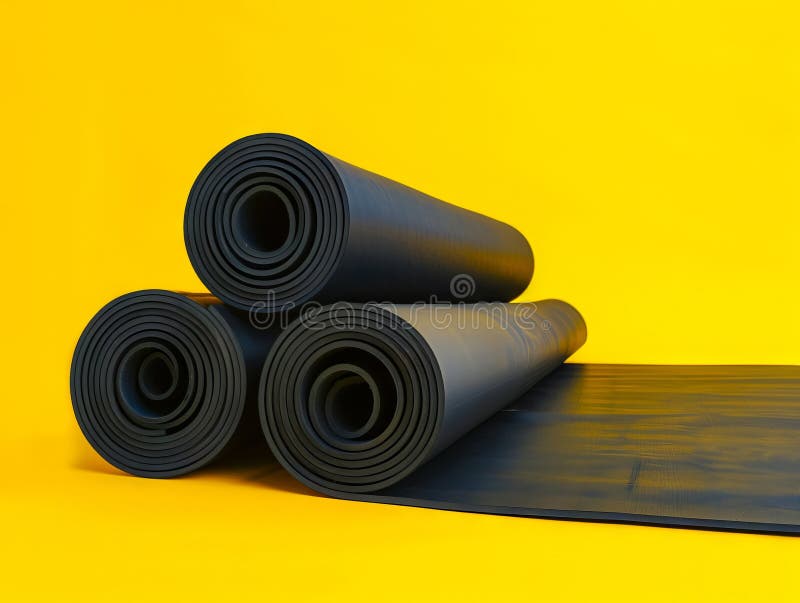 A Stack of Black Rubber Mats on a Yellow Background Stock Image - Image ...