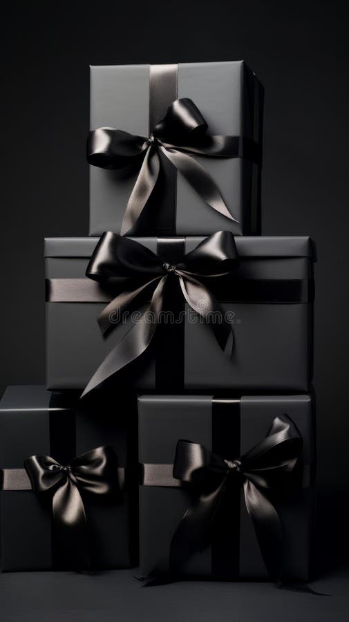A Stack of Black and Silver Wrapped Presents Stock Photo - Image of ...