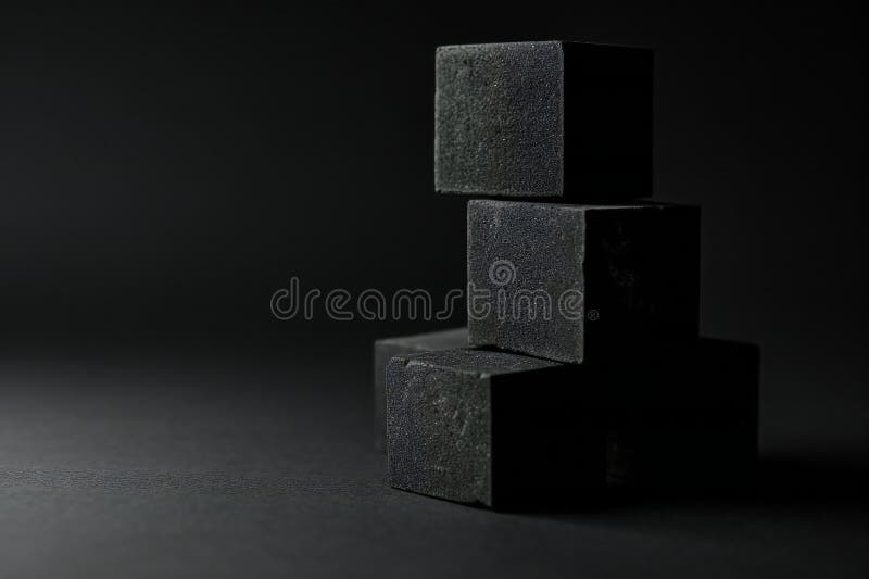 Stack of Black Stone Cubes on a Black Background, High Quality Photo ...