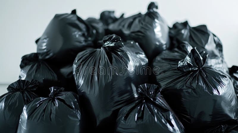 A Stack of Black Trash Bags on a Table, Ready for Disposal or Reuse ...