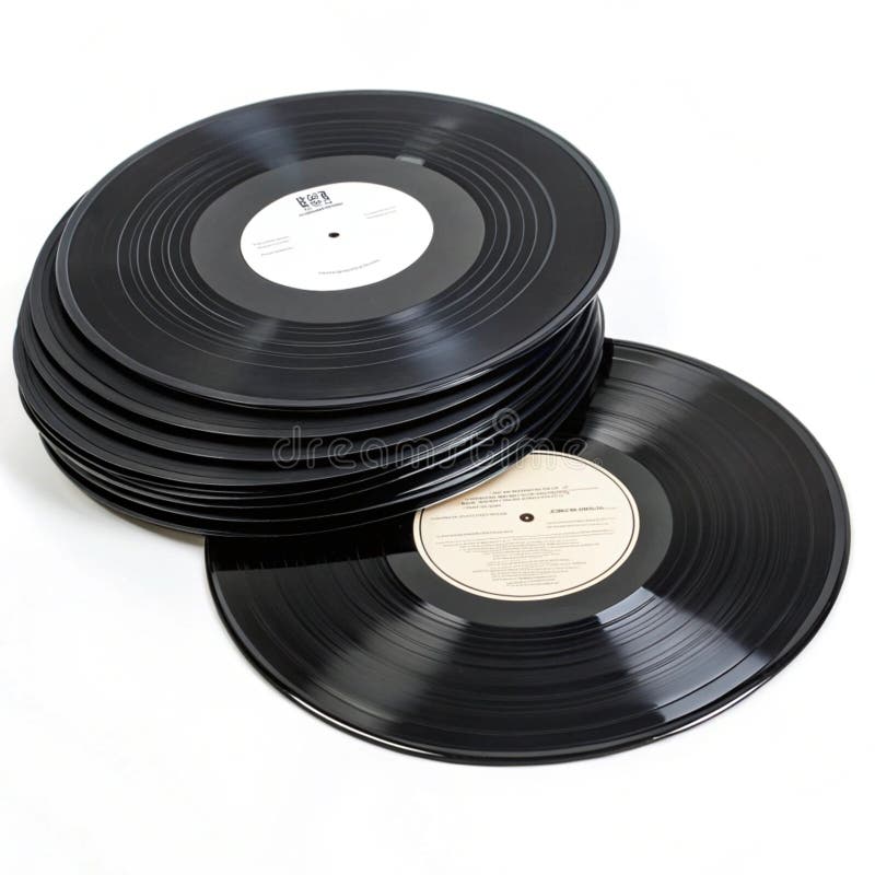 Stack of Black Vinyl Records Isolated on White Background Stock ...